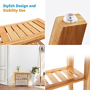 OasisSpace Bamboo Shower Bench, 19" Waterproof Shower Chair with Storage Shelf, Wood Spa Bath Organizer Seat Stool, Perfect for Indoor or Outdoor