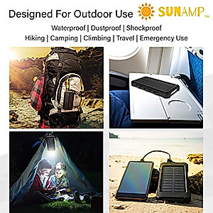 SunAmp Wireless Solar Power Bank | Solar Charger with USB Type C Quick Charge | Bright LED Flashlight | 20,000mAh | IP54 Rainproof Shockproof Dustproof for Travel and Outdoors | 4 Ports (Black) from