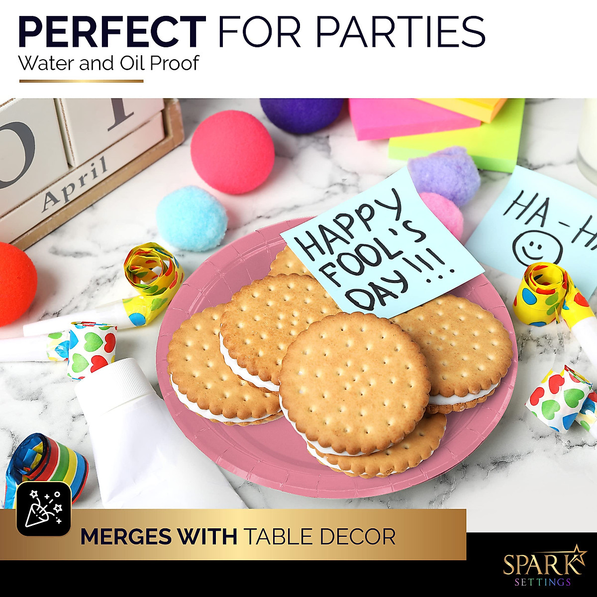 Amcrate Disposable Paper Plates Pink, 6 3/4 Inches Paper Dessert Plates, Strong and Sturdy Disposable Plates for Party, Dinner, Holiday, Picnic, or Travel Party Plates, Pack of 50