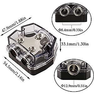 DHYANAOM Amp Power Distribution 2 Way, 0 Gauge in 0 Gauge Out Power Distribution Block for Car Amplifier Audio Splitter 2Pcs