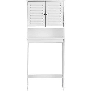 Squareful Over-The-Toilet Bathroom Storage Shelf, Freestanding Storage Organizer w/Louvre Door & 1 Open Shelf, Bathroom Space Saver, White, (HW66126)