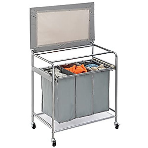 PARANTA Laundry Sorter Cart with Ironing Board Side pull 3-Bag Heavy-Duty 4 Wheels Laundry Hamper Light Grey