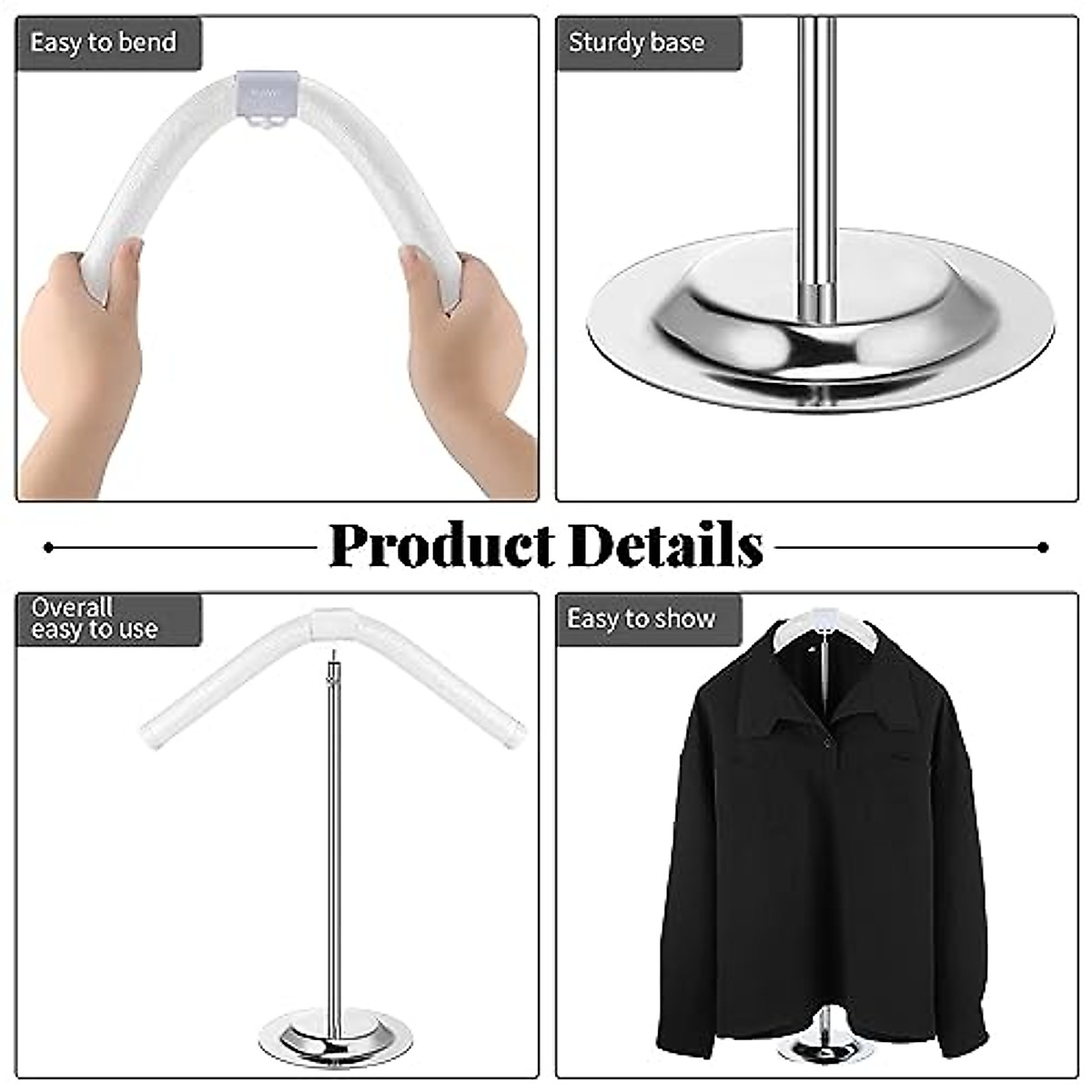 Amyhill Flexible Shoulder Stand Adult Adjustable T Shirt Display for Vendors Black Metal Clothes Hanger Rack Portable Hanging Clothing Display for Drying Iron Steaming Garment Coat Holder (1 Piece)
