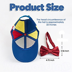 Framendino, Rainbow Propeller Hats Detachable Helicopter Top Cap Blue Brim Baseball Hats with Adjustable Red Bow Tie for Adult Costumes
