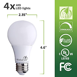 Bioluz LED 100W LED Bulbs, Dimmable LED Light Bulbs, Natural White 4000K, A19 LED Light Bulb 1500 Lumen - 4 Pack