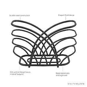 Spectrum Flower Napkin Holder (Black) - Dispenser & Décor for Kitchen, Dining Room, Outdoor, & Bar Tabletop Storage