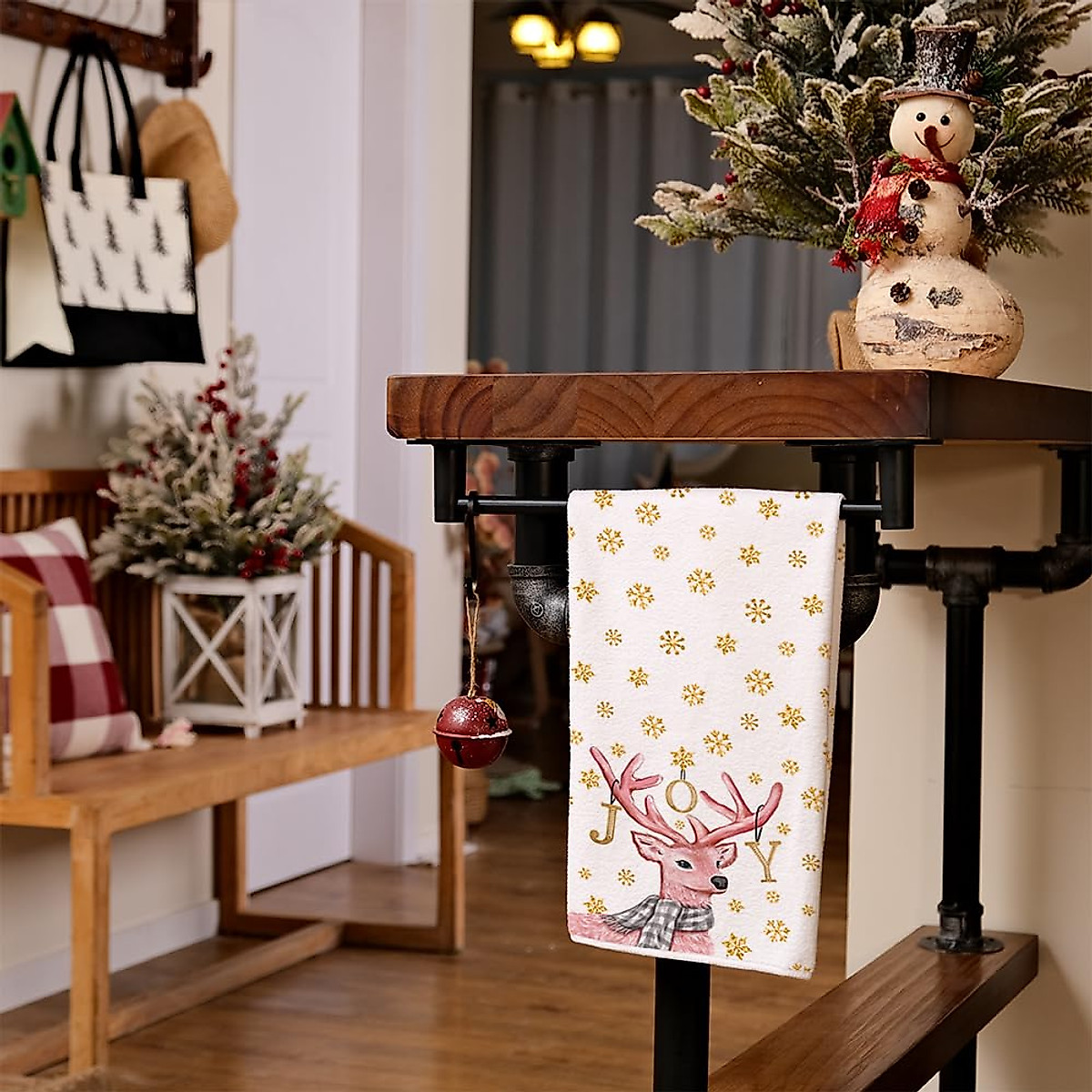 ARKENY Christmas Kitchen Towels Set of 2,Pink Xmas Tree Merry Christmas Dish Towels 18x26 Inch,Hoilday Farmhouse Home Decoration AD105