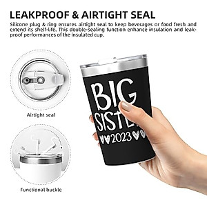 Big Sister 2023 Gifts For Girls Travel Cup Double Walled Glass Coffee Mugs with Lids 12oz Reusable Insulated Cappuccino Tea Latte Iced Coffee Cups Travel Mug-KK