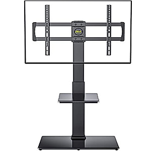 75 Inch TV Stand with Mount, Height Adjustable Swivel Floor TV Stand with Shelves for 32 37 43 49 50 55 60 65 70 75 inch LCD LED TVs, TV Stand for Bedroom, Living Room & Corner