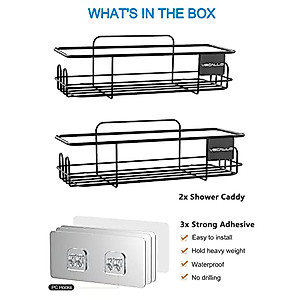 2-Pack Shower Caddy Basket Shelf with Hooks Stainless Steel for Shampoo Conditioner No Drilling Adhesive Bathroom Storage Organizer ,Kitchen Spice Racks