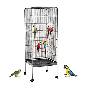 Talis 58” Large Bird Cage with Rolling Stand – Wrought Iron Birdcage for Cockatiels, Parrots, Parakeets, Conures – with 360° Swiveling Coasters, Easy to Clean, Super Strong, Sturdy and Durable