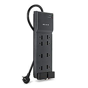 Belkin Surge Protector Power Strip - 8 AC Multiple Plug Outlet & 12 ft Heavy Duty Extension Cord - Outlet Extender - Flat Plug Power Strip - Great for Home, Office & Computer Charging - 3,550 Joules
