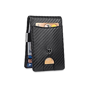 TRAVANDO Money Clip Wallet RIO - Mens Wallets slim Front Pocket RFID Blocking Card Holder Minimalist Mini Bifold Gift Box (Carbon Leather, Carbon)