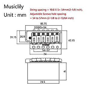 Wilkinson WVP6-SB 54mm 5+1 Hole SUS Stainless Steel Saddles Guitar Tremolo Bridge with Full Solid Steel Block for Import Strat and Japan Strat, Chrome