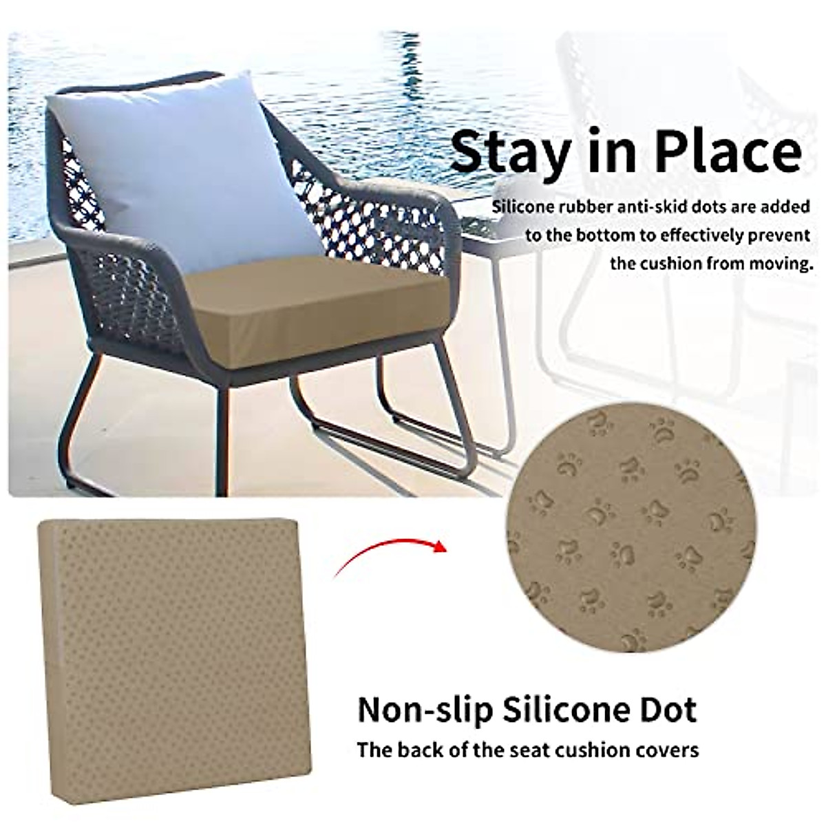 Easy-Going Waterproof Patio Cushion Covers 22x20x4 inch 4 Pack Replacement Non-Slip Outdoor Seat Cushion Slipcover with Zipper. ONLY Covers. Camel