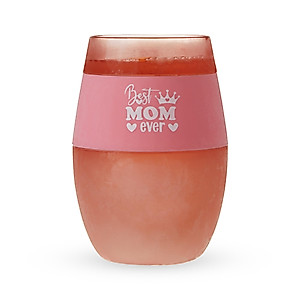 HOST Best Mom Ever Wine Freeze Cooling Cup with Freezing Gel Wine Glasses Mother's Day Gifts for Mom, Mom Birthday Gifts, Gifts for Wife, 8.5 oz, Pink