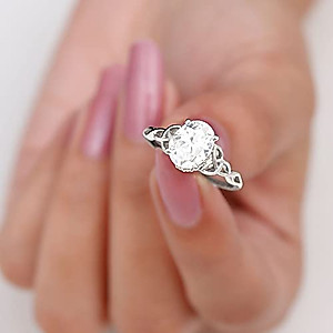 Rosec Jewels Certified Moissanite 7X9mm Oval Shape Engagement Ring, D-Vs1 Quality, Moissanite Diamond Knot Ring - Ready To Gift, 14K White Gold, Size:US 8.50