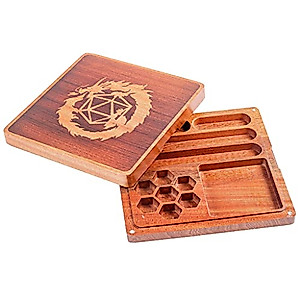 3DEGOS Portable Dragon Wooden Dice Box, Dice Tray for Dungeons and Dragons, DND Dice Set, Gifts, D&D, D and D, Pathfinder, Accessories, D20, Polyhedral, Resin Dice, Metal Dice, Bag, Tower