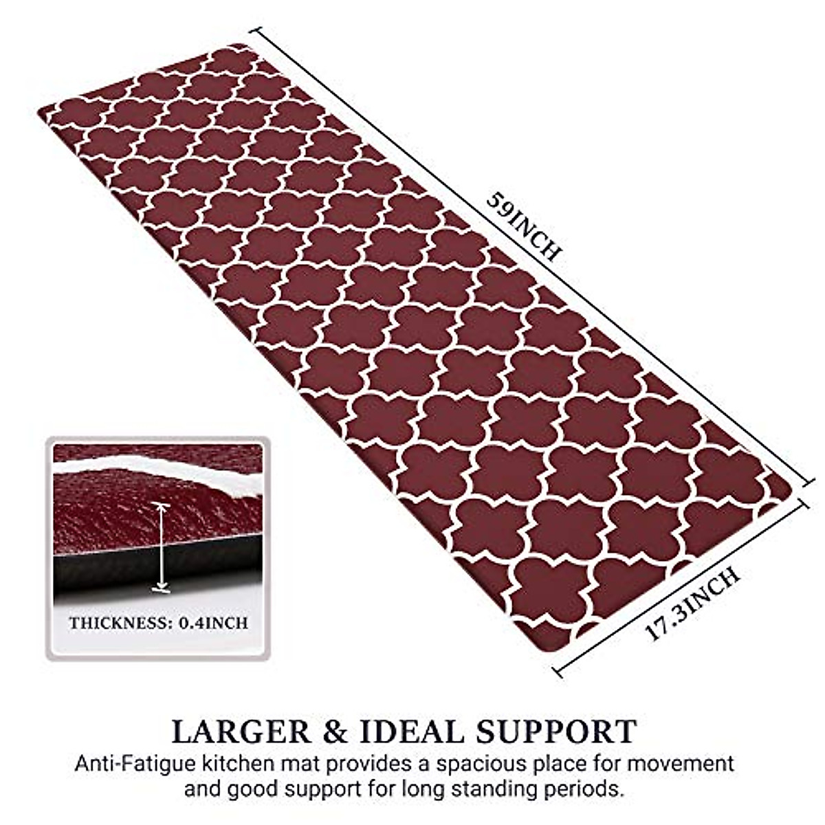 WISELIFE Kitchen Mat Cushioned Anti-Fatigue Kitchen Rug, 17.3"x 59" Waterproof Non-Slip Kitchen Mats and Rugs Heavy Duty PVC Ergonomic Comfort Mat for Kitchen, Floor Home, Office, Sink, Laundry, Red