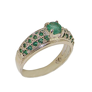 925 Sterling Silver Real Genuine Emerald Womens Wedding Band Ring - Size 4