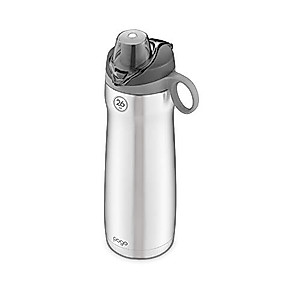 Pogo Vacuum Insulated Stainless Steel Water Bottle with Leak Proof Chug Lid and Silicone Carry Loop, Grey, 26 oz