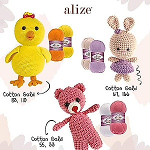 Alize Cotton Gold Yarn 55% Cotton 45% Acrylic Yarn Crochet Hand Knitting Art Lot of 2 Skeins 200gr 722yds (110-YELLOW)