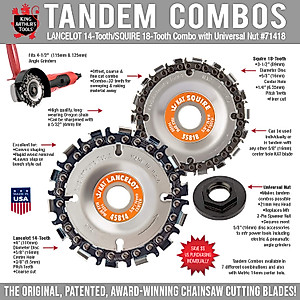 King Arthur's Tools Original & Patented Lancelot 14 Tooth & Squire 18 Tooth Tandem Combo with Universal Nut - 4" (100mm) Dia. X 5/8” (16mm) Bore - Fits 4 and 4 1/2" Woodworking Angle Grinder - 71418