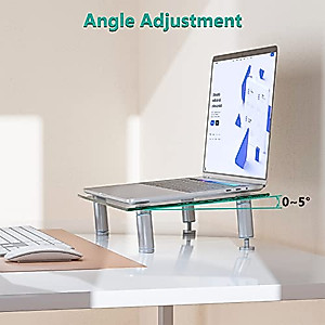 WALI Rectangular Tempered Glass Monitor Riser Desktop Stand Height Adjustable Table Top for Flat Screen LCD LED TV, Laptop, Notebook, Display (GTT001), 16 X 10 inch, Clear