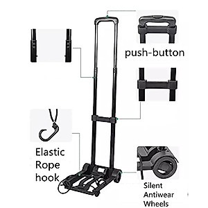 RShop Minisize Luggage Cart with 2 Wheels Lightweight Plastic Carrier Trolley Folding Hand Truck for Shopping Travel, Camping Moving and Office Use (Small Base Plate:12.6 inch X 9 inch), Black (KBGF)