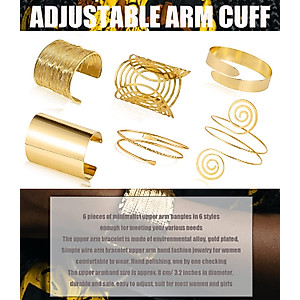 COLOYAN 6Pcs Gold Arm Cuff - Upper Arm Cuff Bangle Bracelet Set Adjustable Minimalist Simple Coil Bangle Wide Wire Grooved Cuff Open Arm Band Cuff Armlet Armlet Armband Bracelets for Women