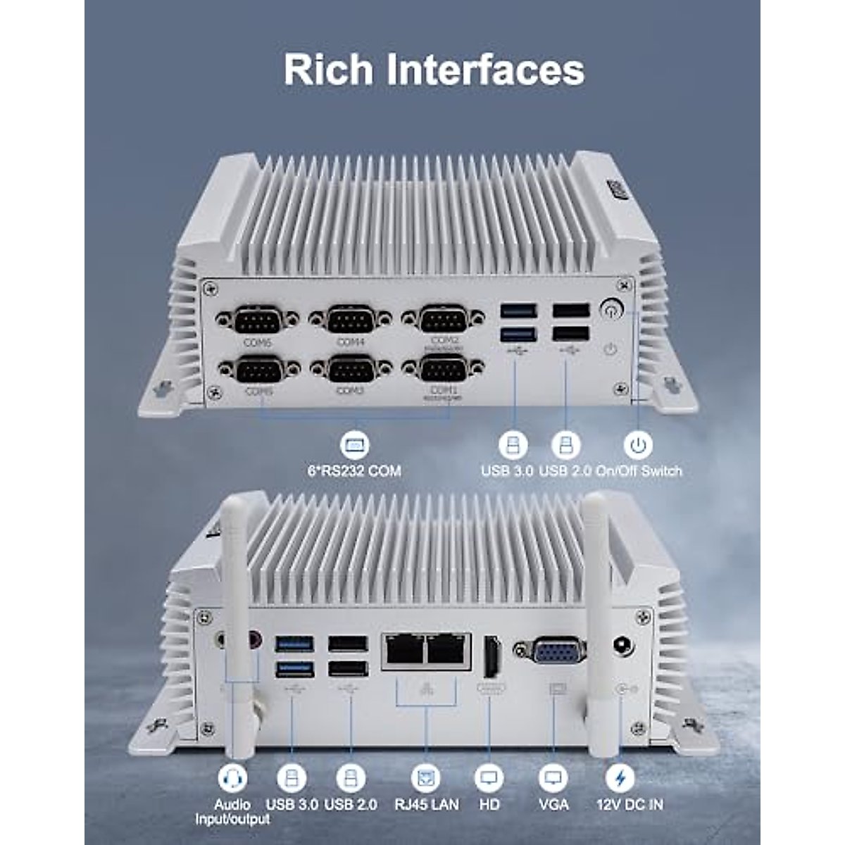 BASOARO Industrial Mini PC Windows 10, Fanless Desktop PC, Core i7 4500U, 8GB RAM 256GB SSD, 2 Gigabit Ethernet, HD, VGA, RS232/RS485 COM Port, 4 USB3.0, 4 USB2.0, WiFi, BT