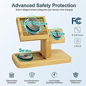 3 in 1 Wireless Charging Station for Apple Devices, CAIROCK Fast 20W Magnetic Bamboo Charger Stand Dock for iPhone 15/14/13/12 Pro/Max/Plus, for Apple Watch 8/7/6/5/4/3/2/SE, for Airpods Pro/2/3