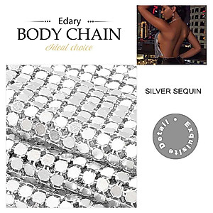 Edary Body Chain Sequin Halter Chain Silver Sequins Vest Crop Top Sparkly Chest Chain Jewelry for Women