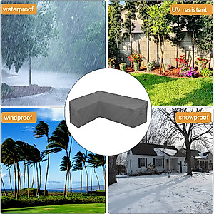 SUNSURE Patio L-Shaped Sectional Couch Sofa Cover Waterproof Outdoor Furniture Cover 420D Heavy Duty V-Shaped Sectional Couch Cover Gray Lawn Garden Furniture Set Covers with Buckle Strap (87"x112")