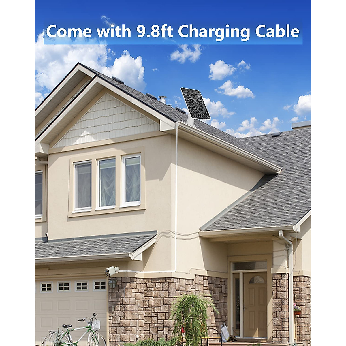 Solar Panel for Security Camera, 5V 4W Solar Panels Charger Compatible with Eufycam 2C/2C Pro/2/2 Pro/E20/E40/E, Micro USB & Type-C Port, IP65 Waterproof, 9.8ft Charging Cable & Wall Mount, 2 Pack