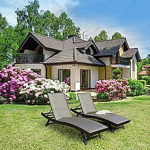 domi outdoor living Outdoor PE Wicker Chaise Lounge - Set of 2 Patio Reclining Chair Furniture Set Beach Pool Adjustable Backrest Recliners Padded with Quick Dry Foam