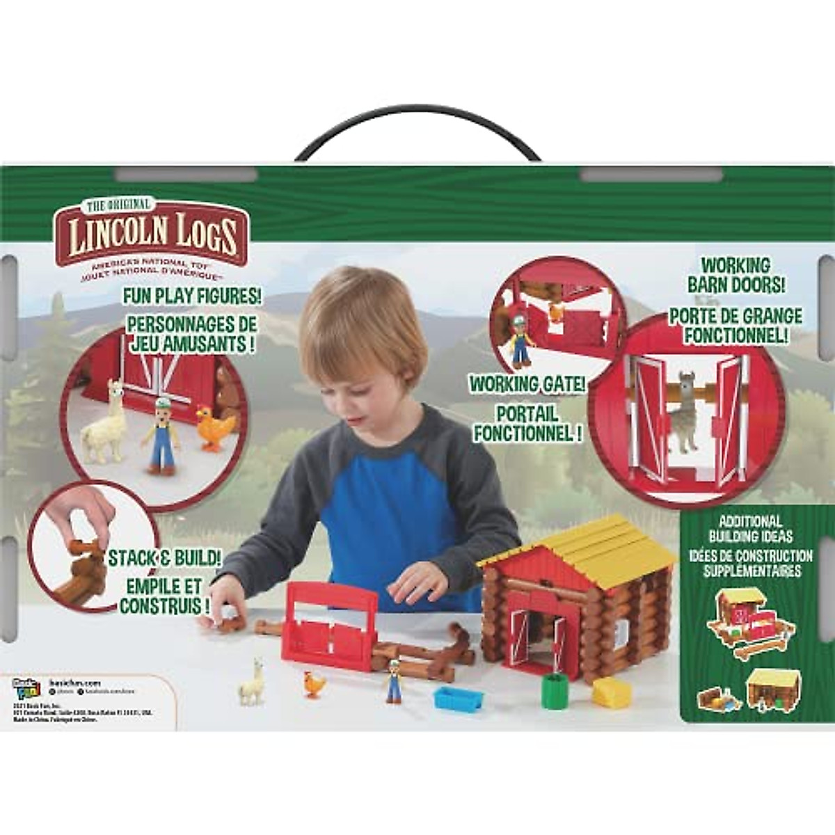 LINCOLN LOGS – Fun On The Farm - 102 Parts - Real Wood Logs - Ages 3+ - Best Retro Building Gift Set for Boys/Girls – Creative Construction Engineering – Top Blocks Game Kit - Preschool Education Toy
