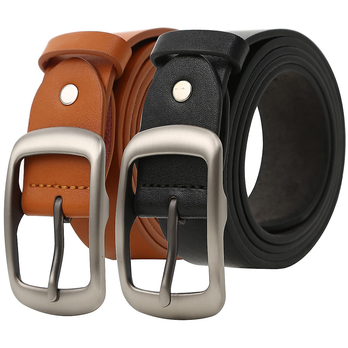 Ssumday 2 Pack Women's Womens Girl Female Ladies Black Brown Waist Leather Belts for Jeans Pants Dress Dresses with Fashion Pin Buckle(RZKBR-L)