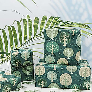 Green Tree Wrapping Paper,White Kraft Gift Wrapping Paper for Boys,4 Folded Sheets Cartoon Wrapping Paper with String for Kids Birthday Baby Showers Christmas Father's Day Party Gift Wrap,28*20 Inch