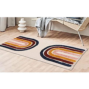 Ailsan Boho Kitchen Rug 2x5, Tufted Hand Woven Nursery Area Rugs Cotton Tassel Area Rug Colorful Rainbow Tufting Runner Throw Indoor Rugs for Vanity Farmhouse Bedroom Runner Bedside Playroom