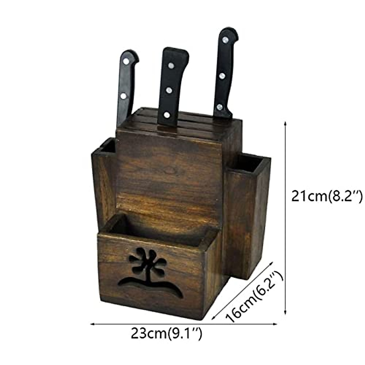 Knife Block Knife Storage Multifunction Kinfe Block Carved Flower Storage Holder Household Durable Knife Shelf Utensil Stand Knife Holder For Kitchen