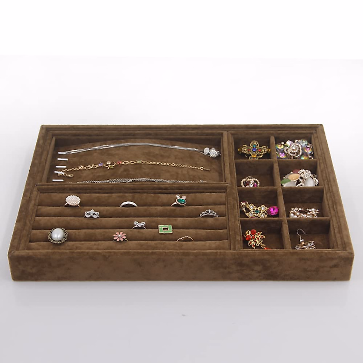 Iced Velvet Flock Self Adhesive Velvet Flocking Liner for Jewelry Drawer Velvet Lining for Jewelry Box Velvet Drawer Liner Roll Felt Fabric Soft Velvet Drawer Liner 14.2" x 98" (Brown)