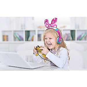eKids Minnie Mouse Kids Bluetooth Headphones, Wireless Headphones with Microphone Includes Aux Cord, Volume Reduced Kids Foldable Headphones for School, Home, or Travel