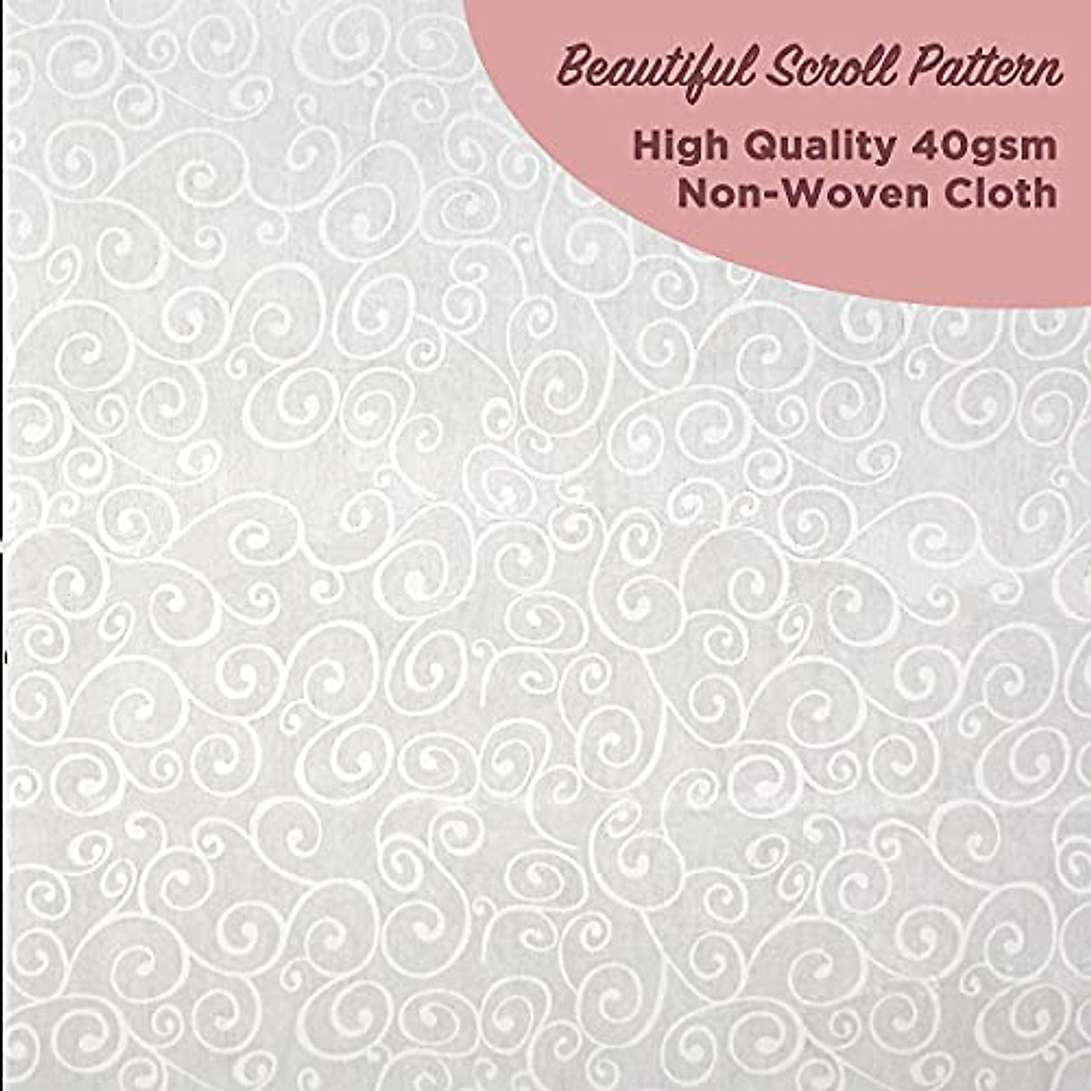 J&A Homes White Wedding Aisle Runner (3 Feet x 100 Feet) — Includes Pull String and Double-Sided Adhesive Tape — Scroll Pattern Runner is Great for Indoor or Outdoor Weddings, Prom and Parties (White)