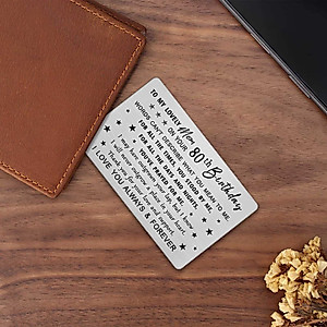 DEGASKEN Mom 80th Birthday Card - 80th Birthday Decorations Women - Engraved Wallet Card, 80th Birthday Gifts for Mom