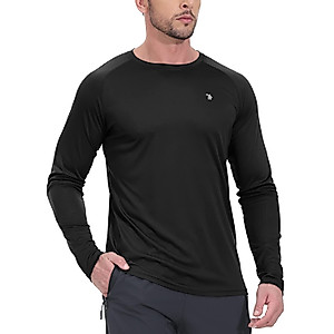 TBMPOY Men's Hiking Shirts Waterproof Dry Fit Athletic T-Shirts SPF Long Sleeve Safari Shirts Outdoor Work Swim Fishing Tops Black XXXL