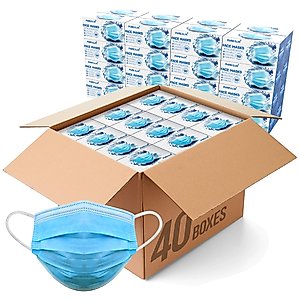 [2000 Masks] Disposable Face Mask, 3-Ply Adult Masks, Single Use Facial Cover with Elastic Earloops For Home, Office, School, and Outdoors Blue