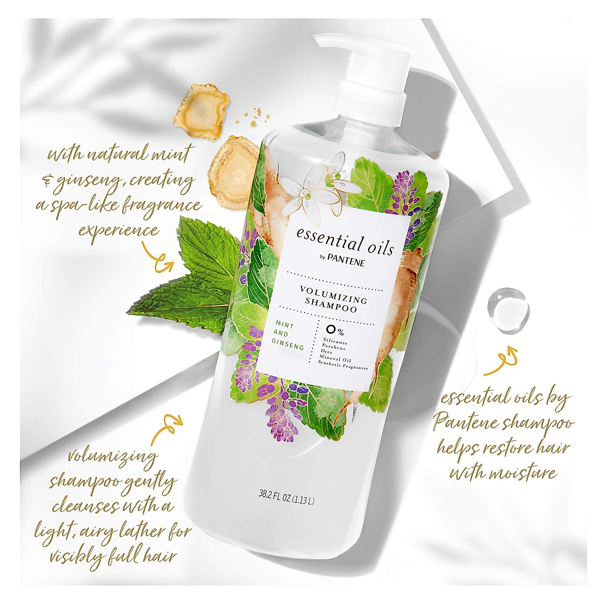 Pantene Essential Oils Volumizing Shampoo and Conditioner With Mint & Ginseng 38.2 FL / 1.13 L