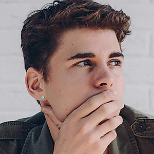 Turquoise Studs Earrings, 4mm Round Shape 925 Sterling Silver Screwback Tiny Small Studs Turquoise Jewelry Mother Day for Women Mom Wife Girlfriend with Box