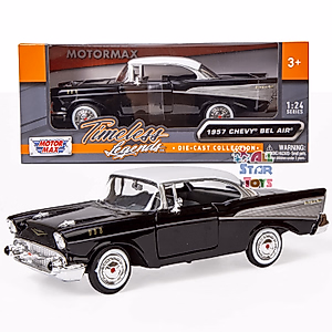 1957 Chevy Bel Air, Black - Motormax Premium American 73228 - 1/24 Scale Diecast Model Car